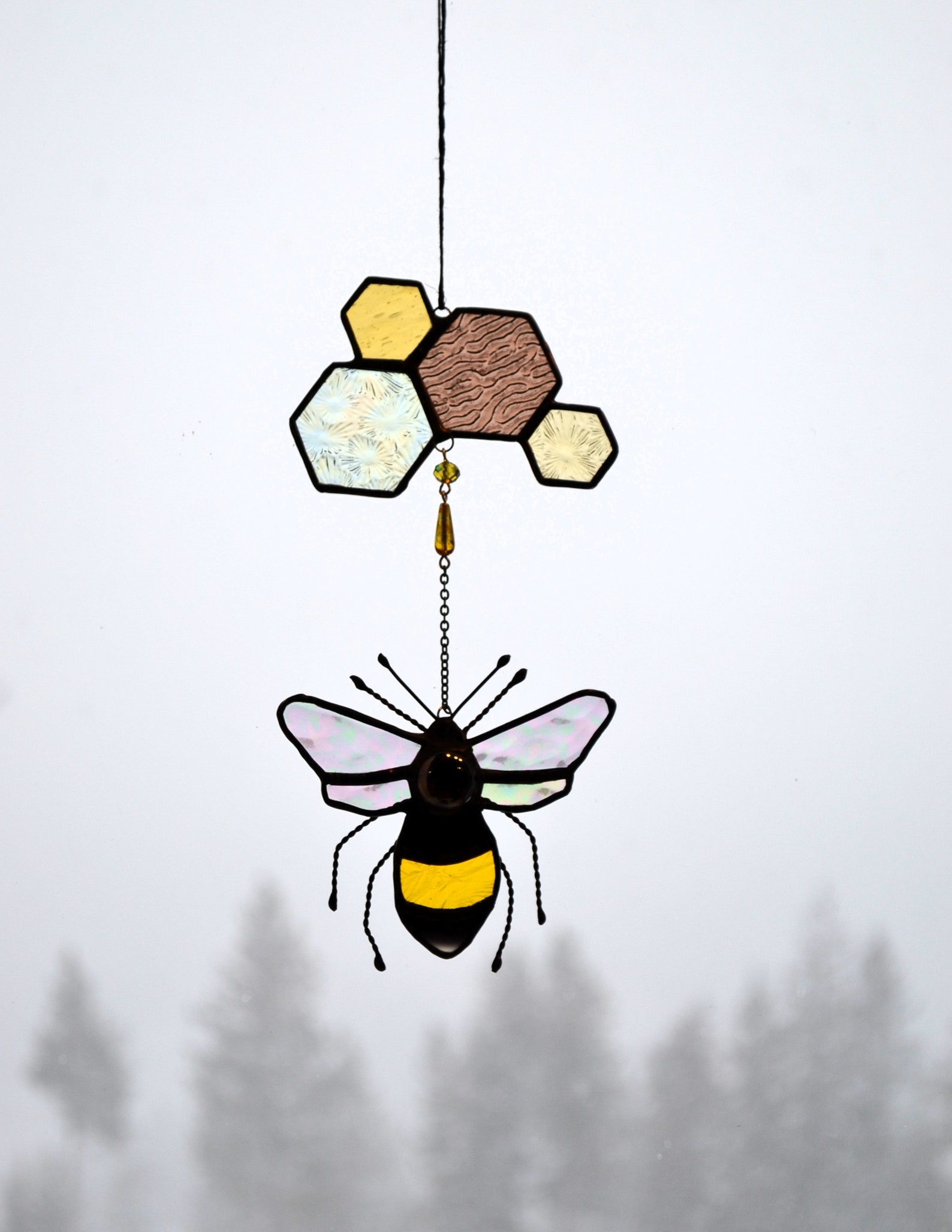 Stained Glass Bee Suncatcher With Honeycomb - Etsy