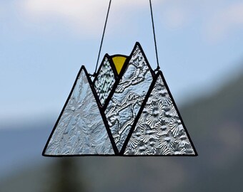 Stained Glass Mountain Window, Handmade Window Decor, Utah Mountains v ...