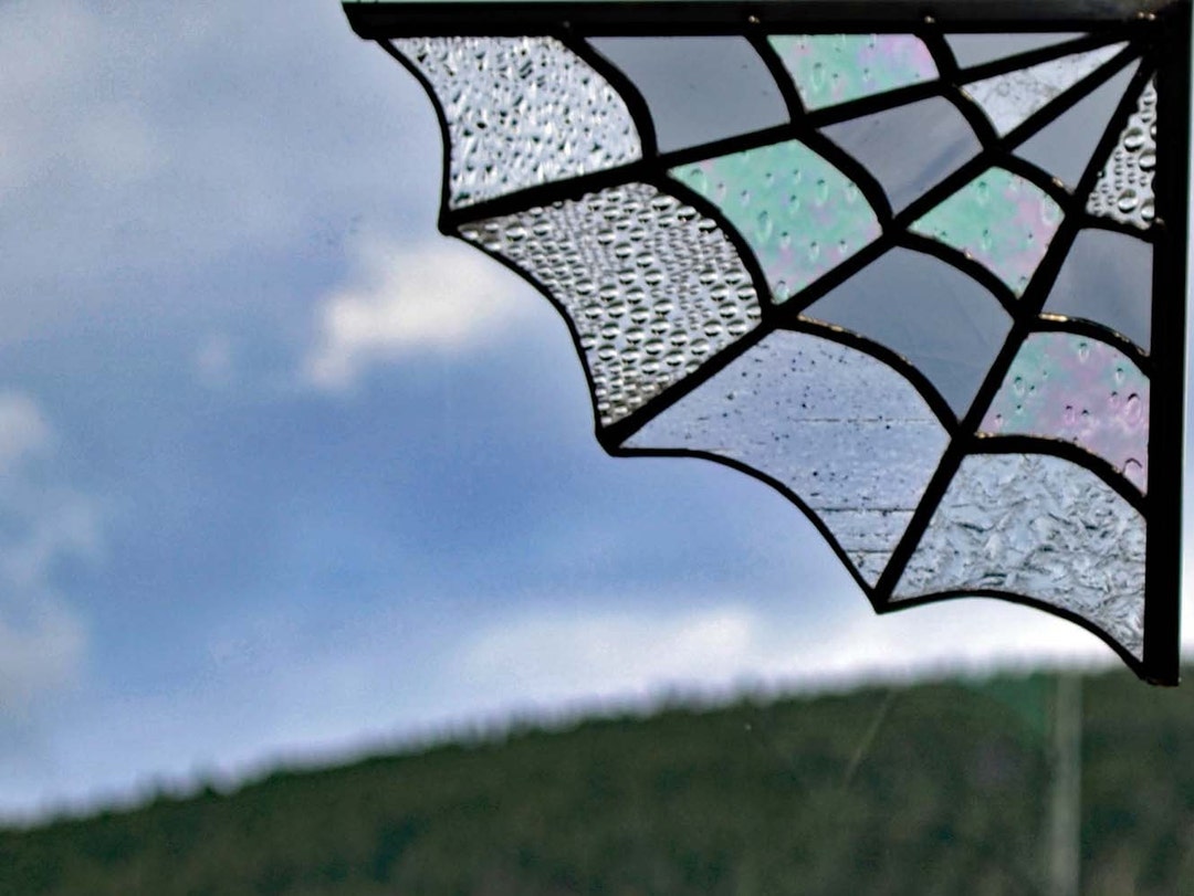 Stained Glass Web, Glass Cobweb, Clear and Gray Glass, Whimsical ...