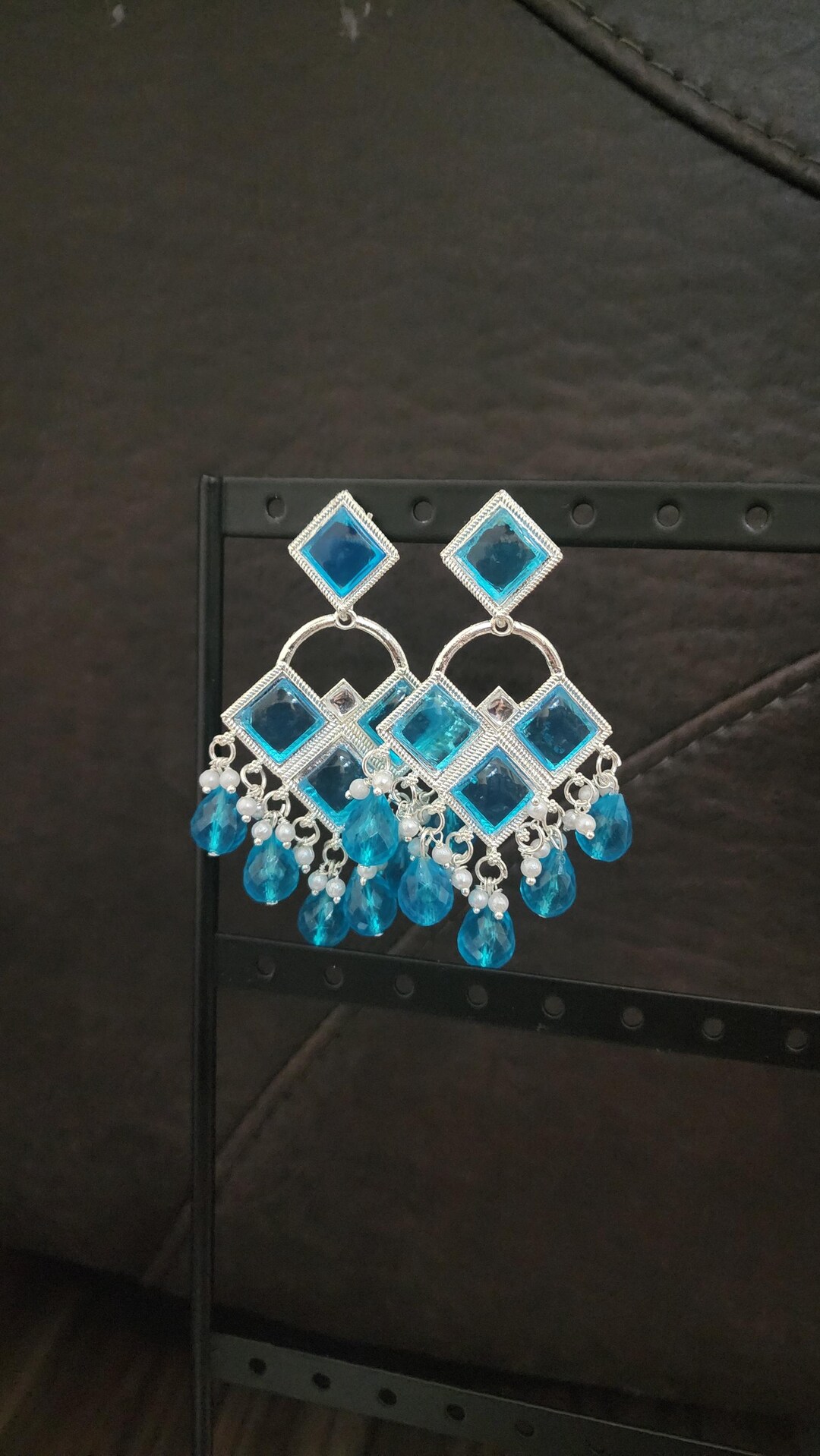 Oxidized Silver Long Statement Danglers | Colorful Crystal Bead Layers ...