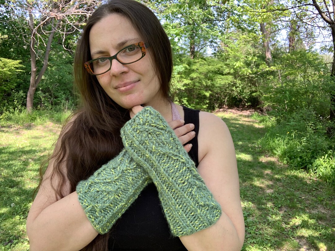 Green Sleeves Hand Knit Cabled Arm Warmers - Etsy