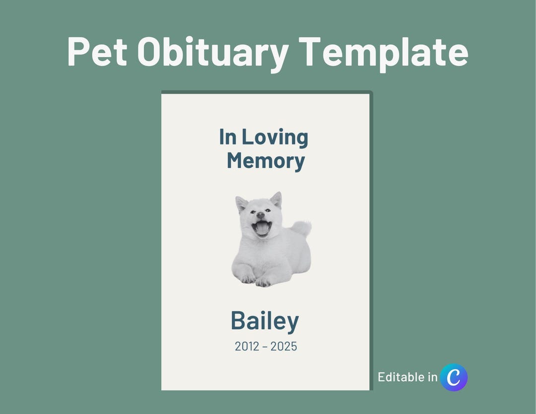Obituary Template for Pets - Editable and Printable at Home - Etsy