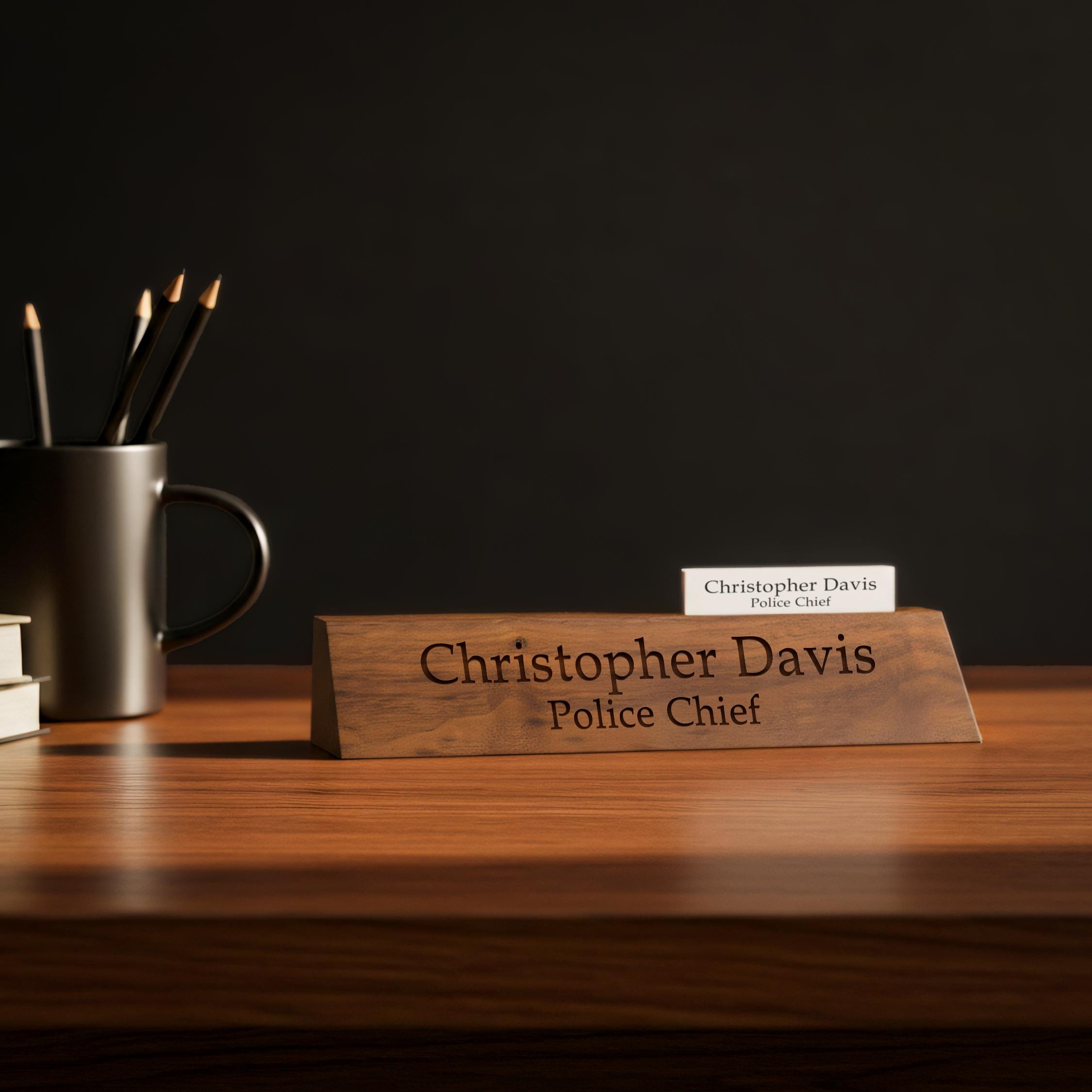 Custom Walnut Desk Wedge With Business Card Holder – Personalized ...