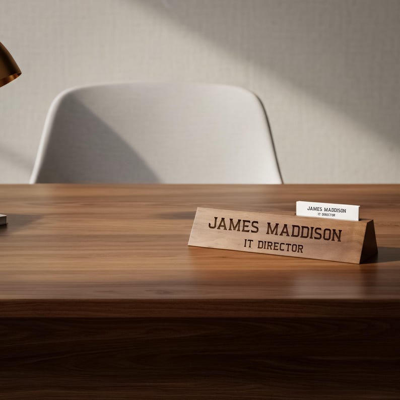 Custom Walnut Desk Wedge With Business Card Holder – Personalized ...