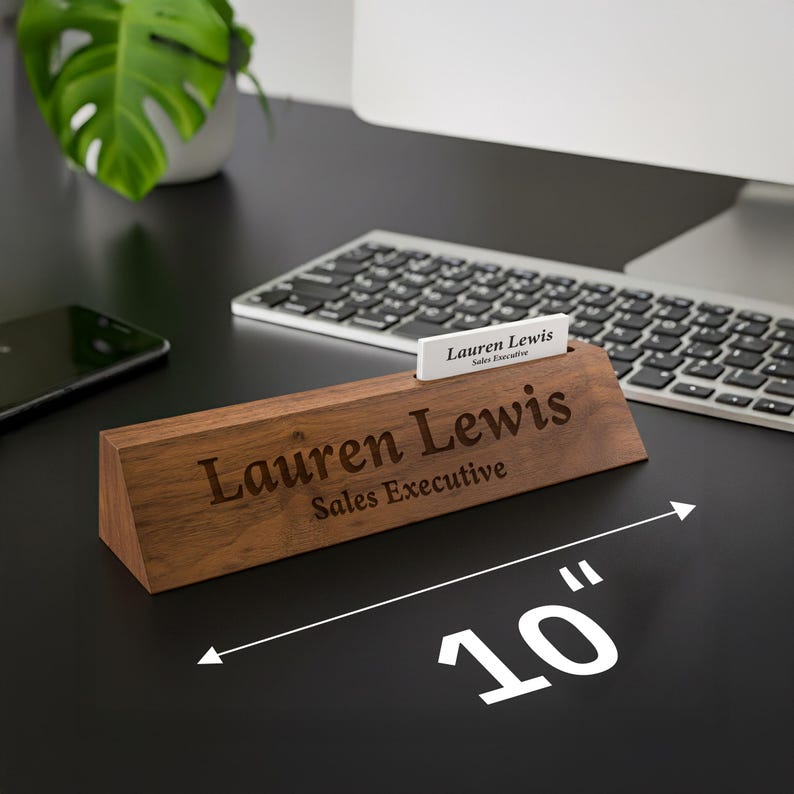 Custom Walnut Desk Wedge With Business Card Holder – Personalized ...