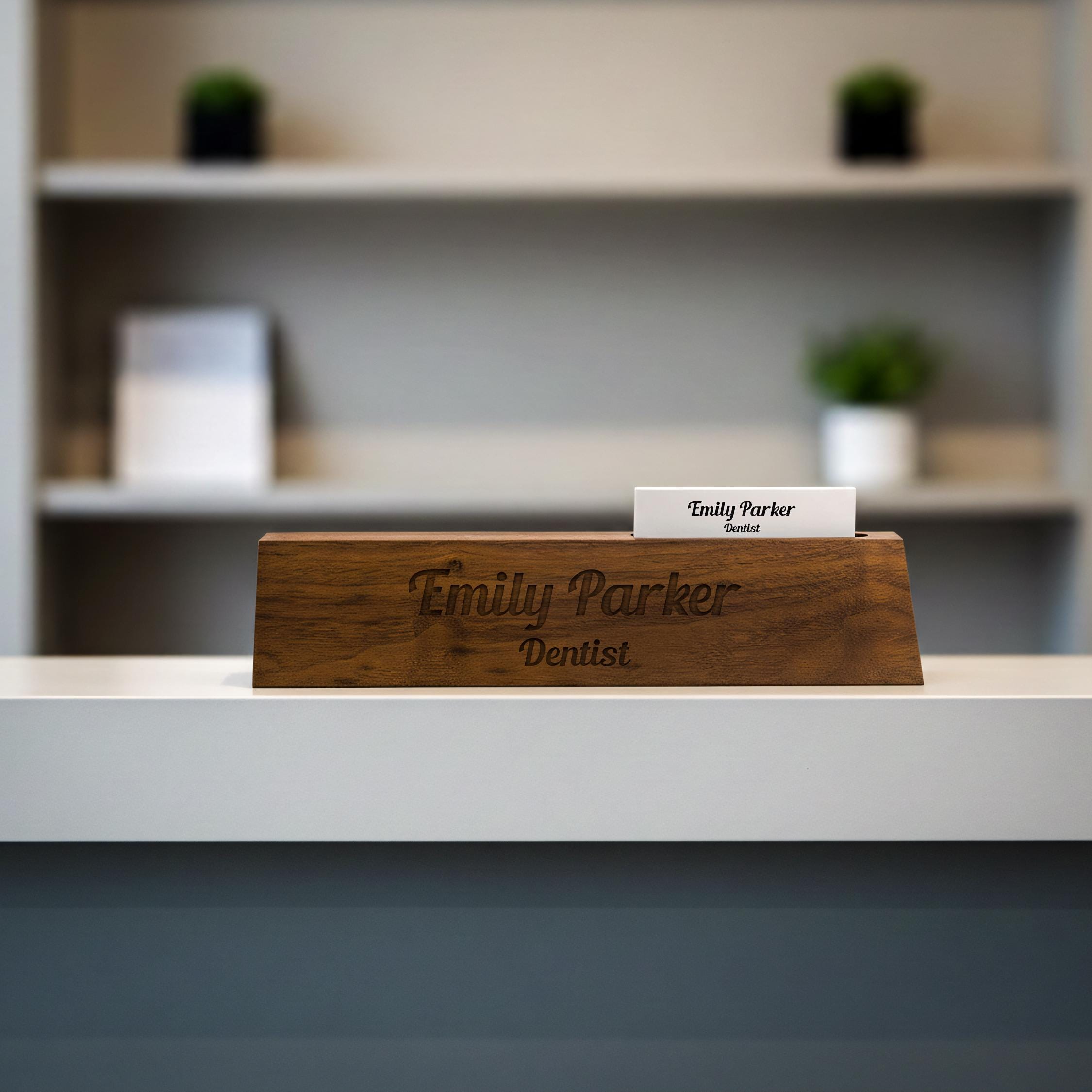 Custom Walnut Desk Wedge With Business Card Holder – Personalized ...