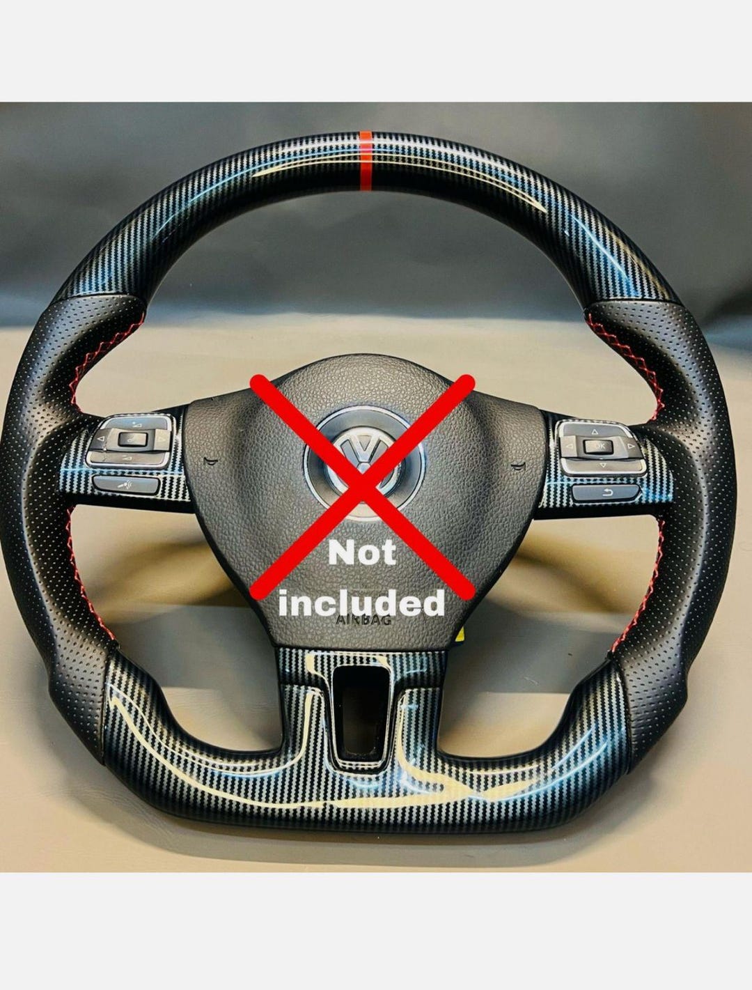 VW Flat-bottom Steering Wheel: Hydro-dip Carbon Fiber, Red Stitch - Etsy