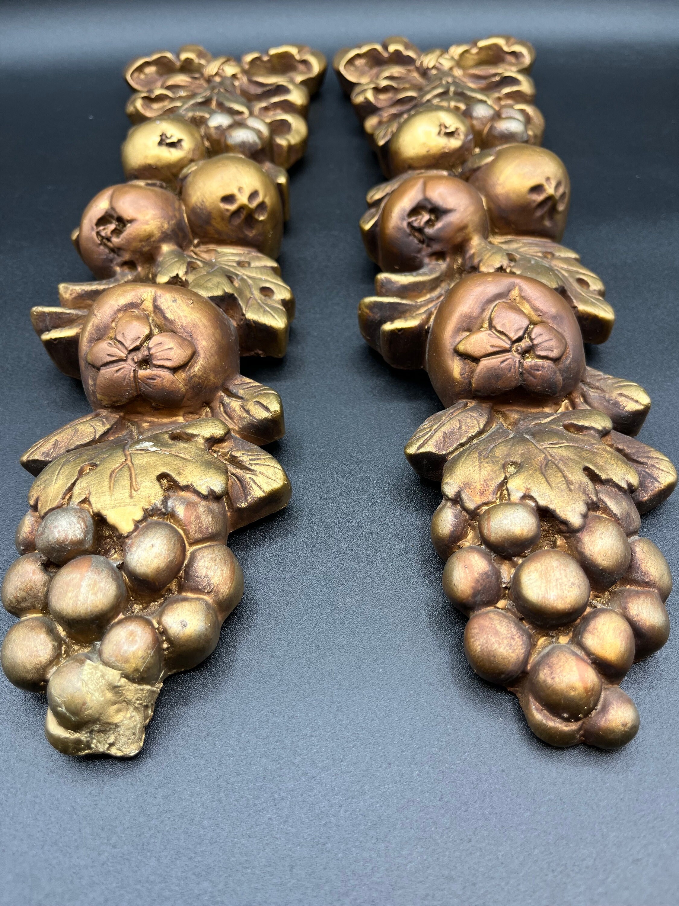 2 Vintage Plaster Gold Fruit Wall Hanging Wall Decor Hollywood Regency ...
