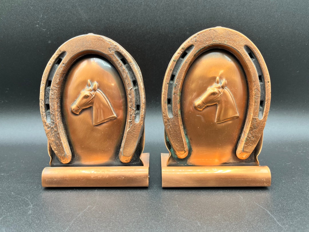 Vintage Copper Bookends Horse and Horseshoe Solid Copper Gregorian ...