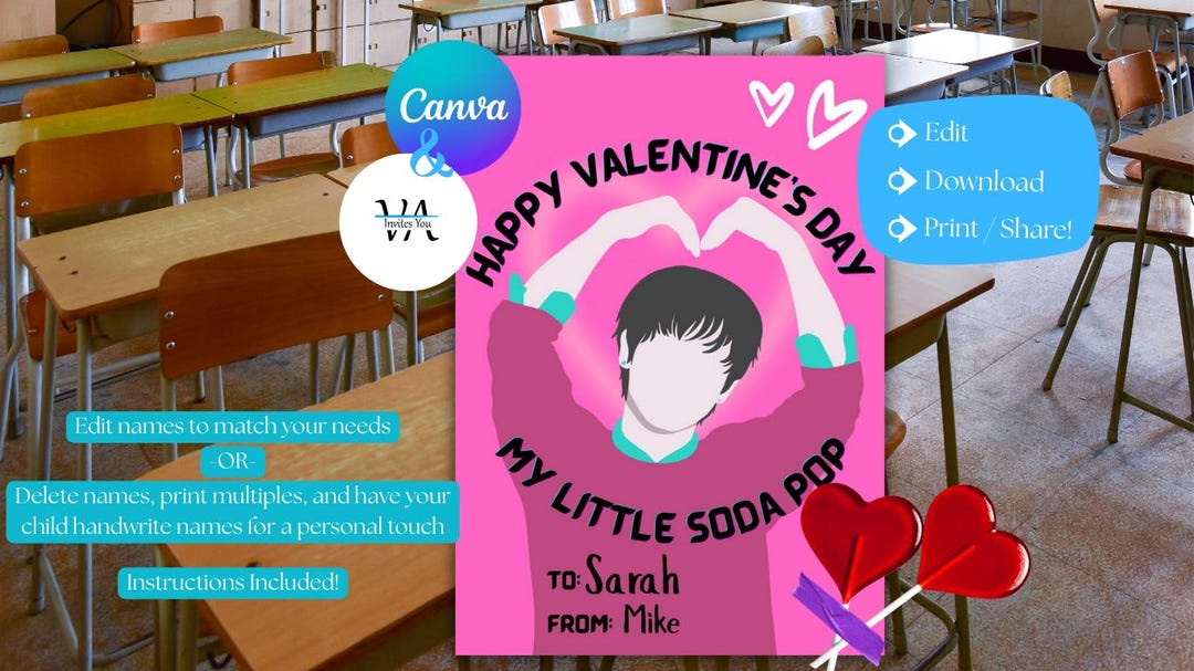 Soda Pop Valentine's Card Template - Editable, Downloadable, Printable ...