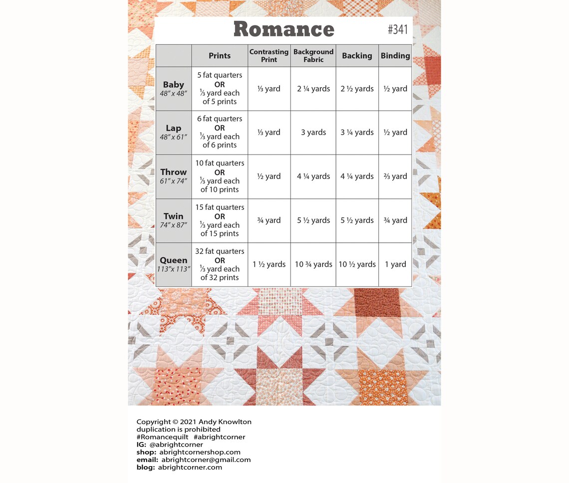 Romance Quilt Pattern PDF Baby Lap Throw Twin and Queen - Etsy