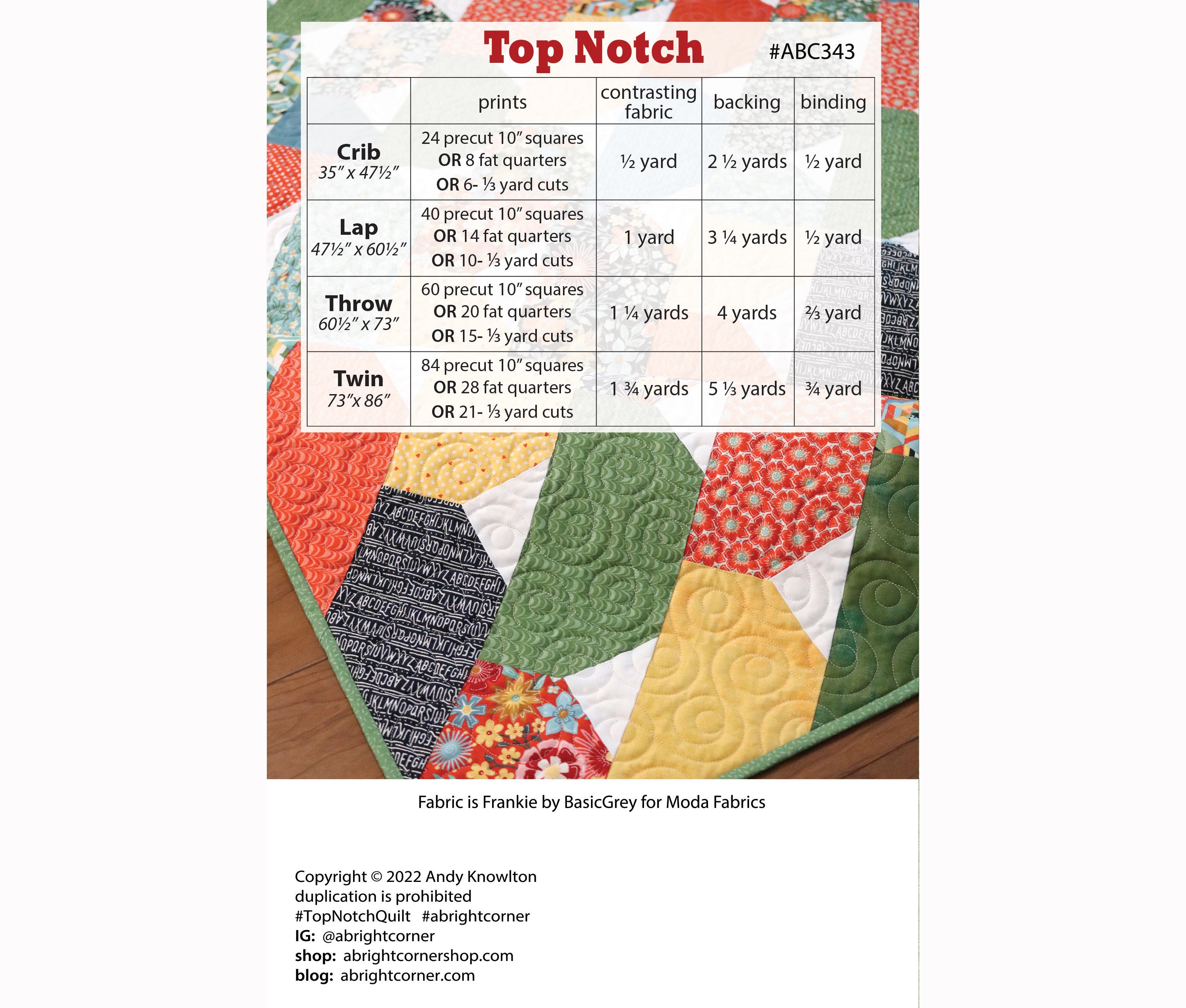 Top Notch Digital Quilt Pattern (PDF) - Etsy