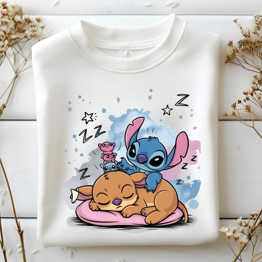 Stitch and Figaro Sleeping Png, Cute Cartoon Nap Design, Pastel Chibi ...