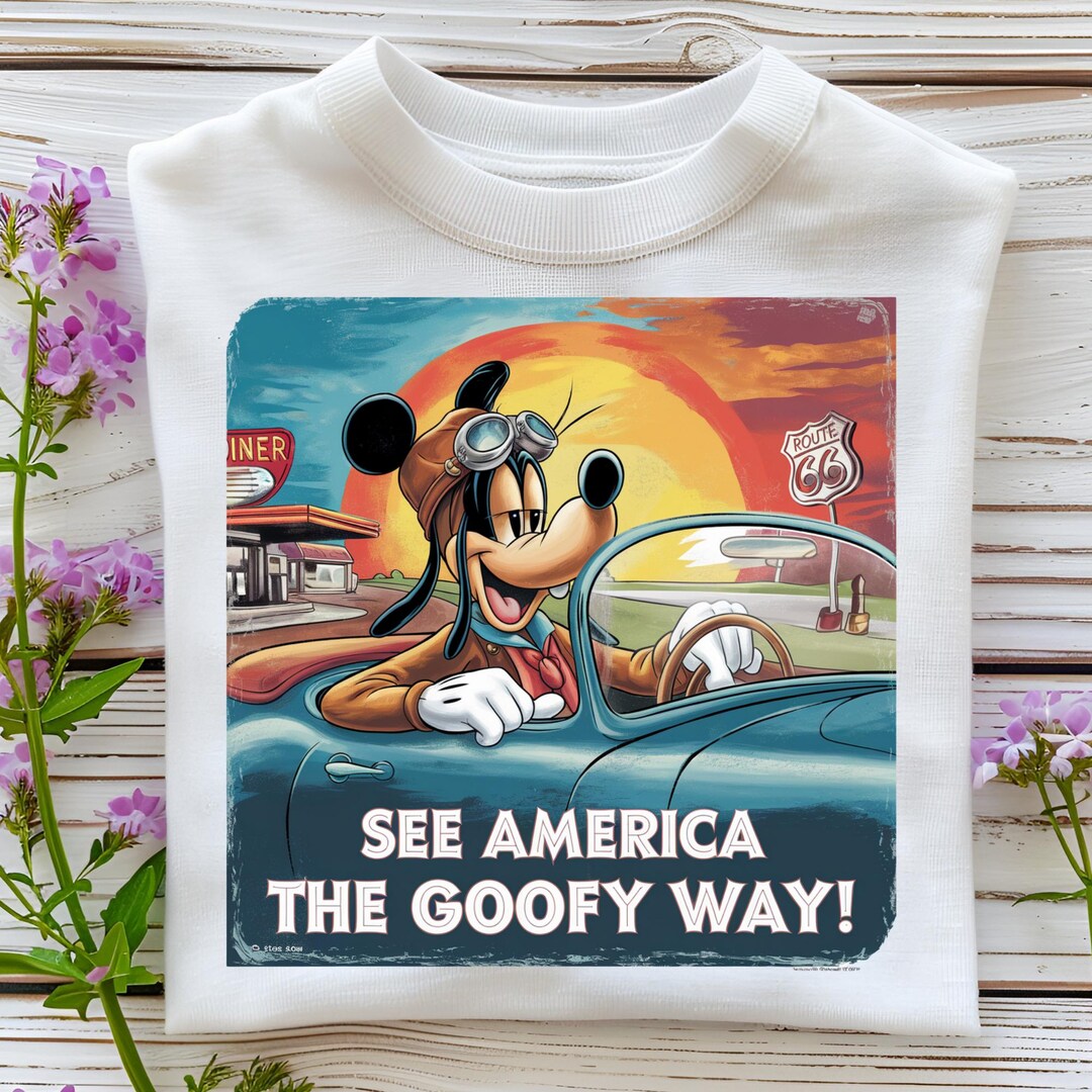 Retro Goofy Driving Clipart, Route 66 America Travel Poster Style Png ...