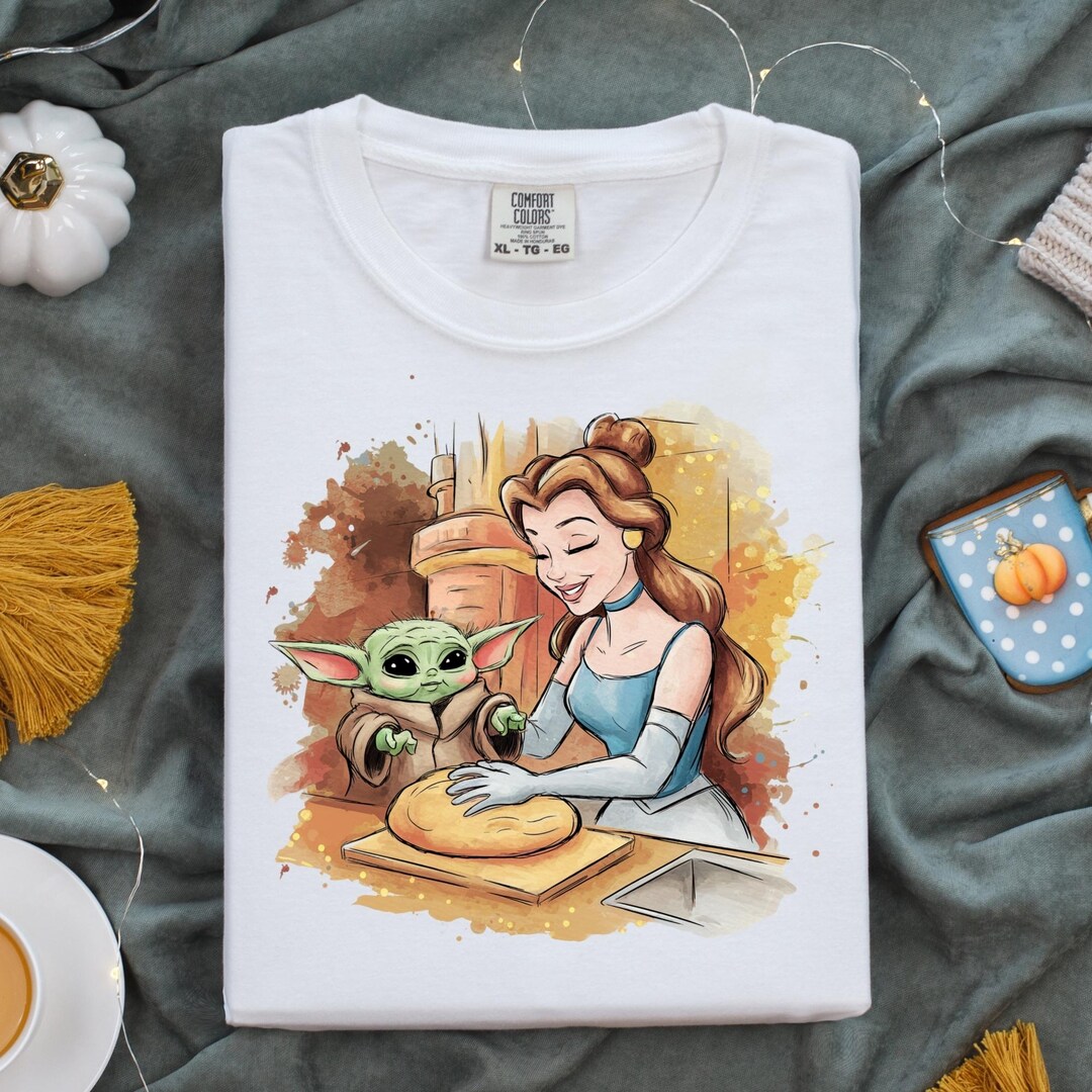 Belle and Baby Yoda Baking Clipart, Funny Star Wars Princess PNG for ...
