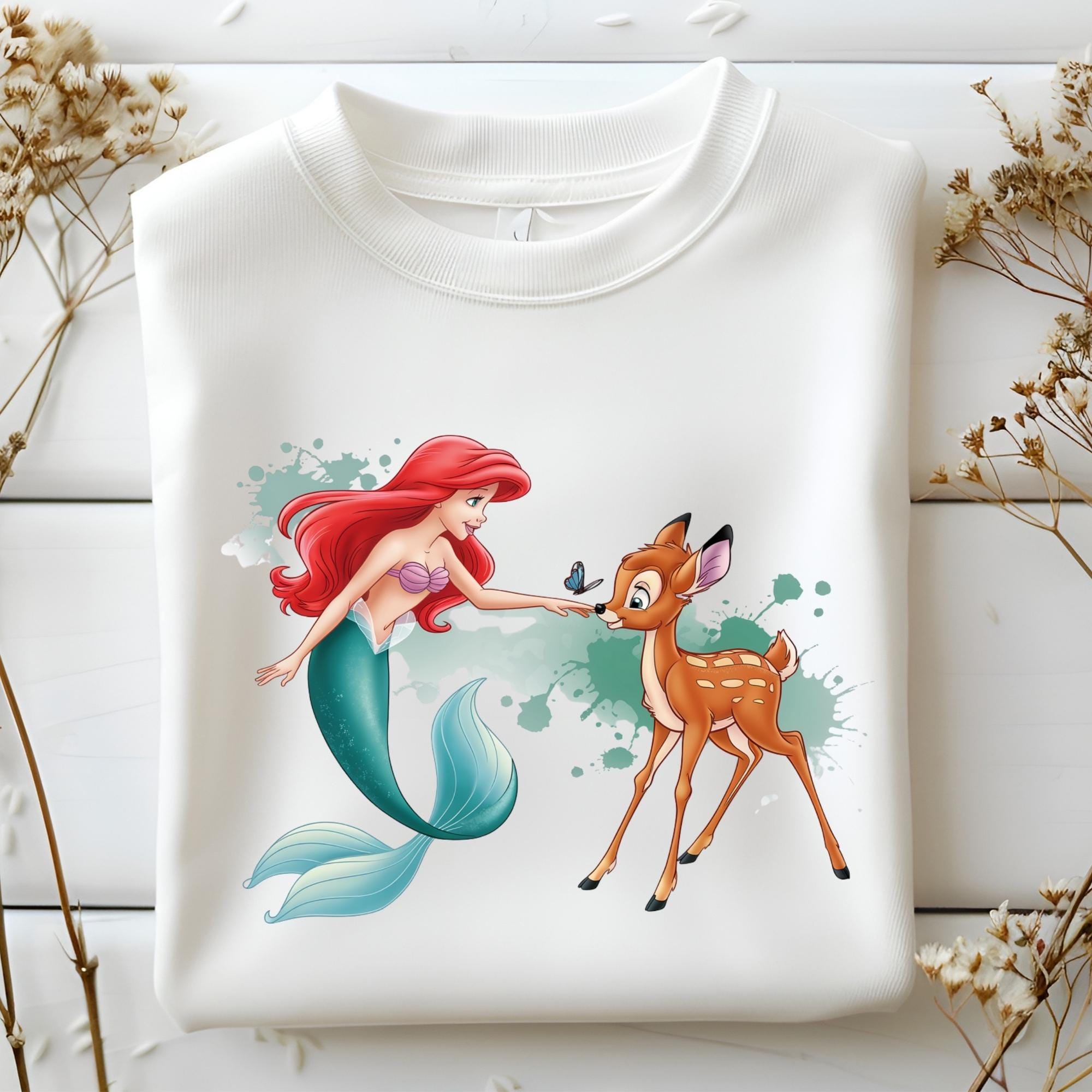Ariel and Bambi Png, Mermaid and Forest Friends Clipart, Cute Nature ...