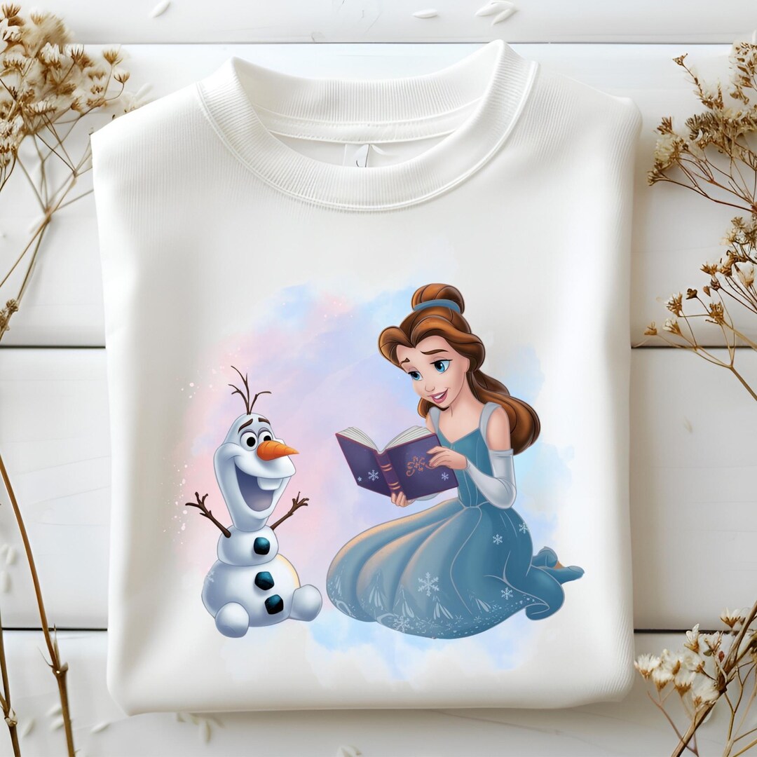 Belle Reading With Olaf Png, Winter Princess Clipart, Snowy Book Scene ...