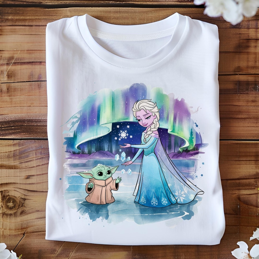 Elsa and Baby Yoda Magic Png, Frozen Galaxy Scene for Kids Shirts ...