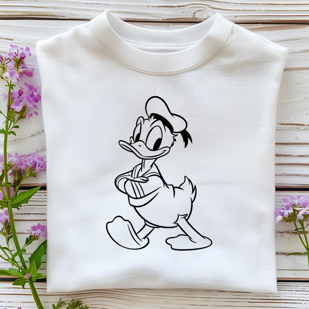 Classic Donald Duck Line Art Png, Minimalist Cartoon Clipart, Black and ...