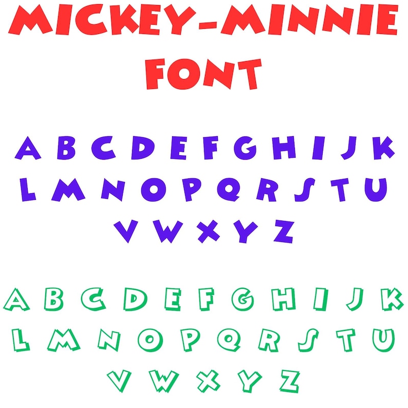 Mickey Minnie Font SVG, Minnie Alphabet, Mickey Alphabet Ttf, Otf, Svg ...