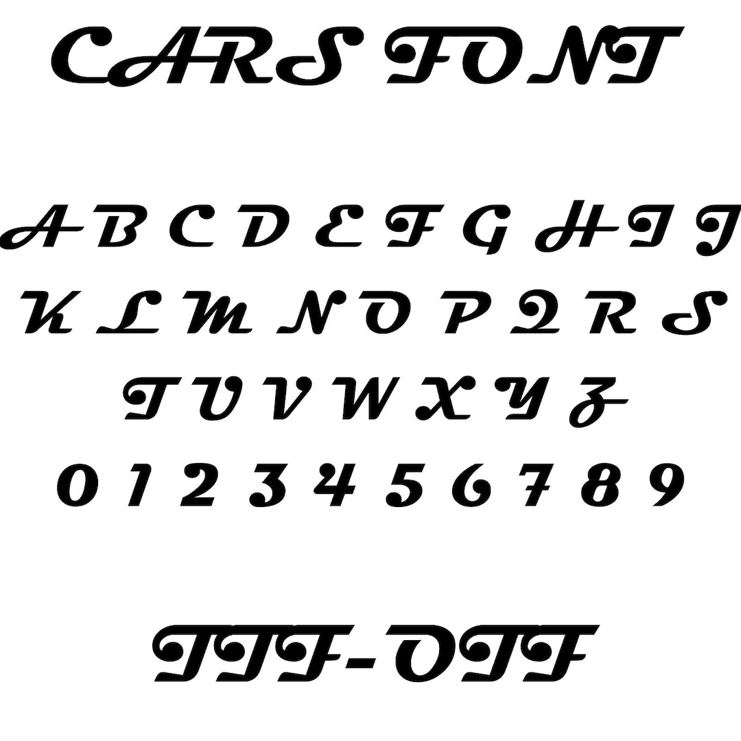 Cars Movie Font TTF OTF, Lightning Race Alphabet Letters and Numbers ...