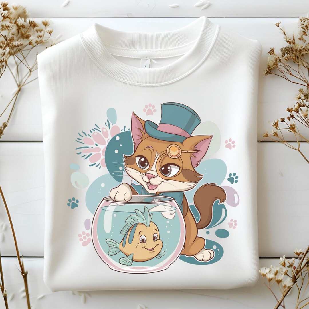Figaro and Flounder Png, Cute Cat and Fish Bowl Clipart, Chibi Disney ...