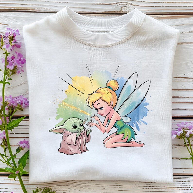 Tinker Bell and Baby Yoda Clipart, Magical Fairy Dust Scene Png, Cute ...