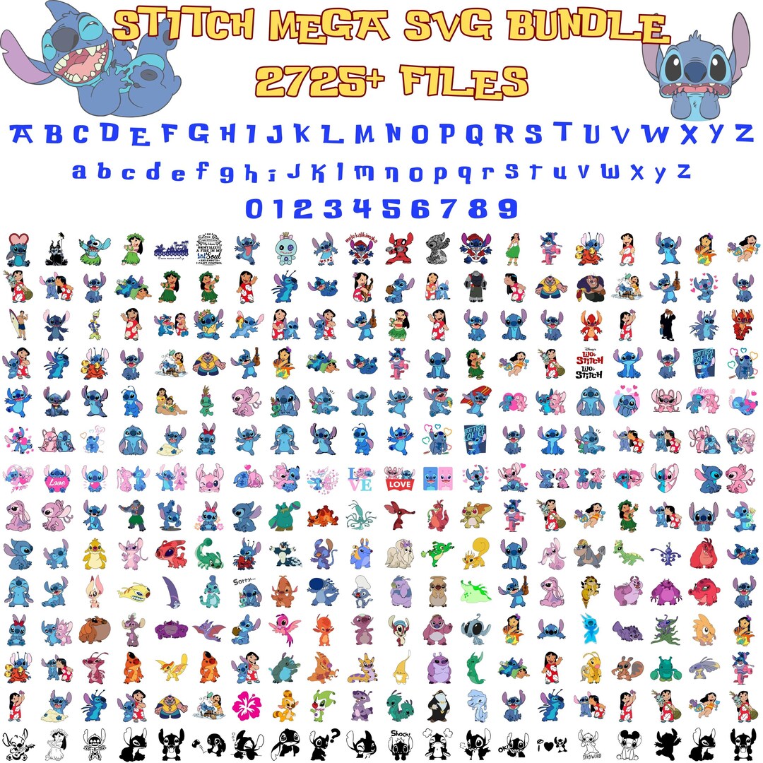 Stitch Mega SVG Bundle, Alphabet Numbers Font, Cartoon Clipart for ...