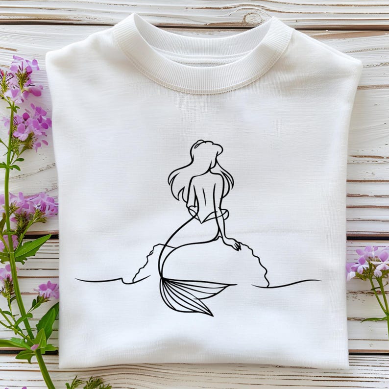 Ariel Line Art Png, Minimalist Mermaid Clipart, One Line Ocean ...
