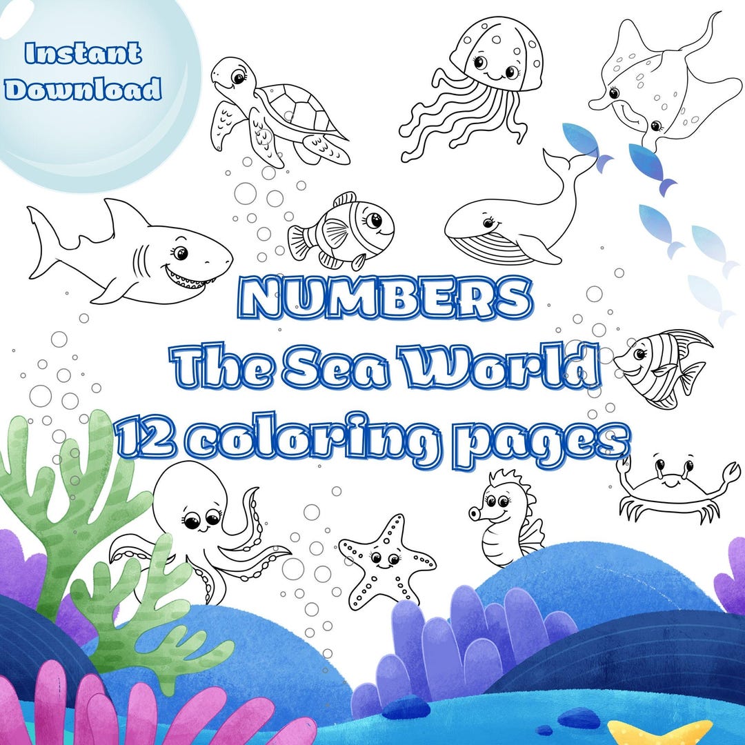 Sea Animals Numbers Coloring Pages: Kids Learning Activity (printable ...