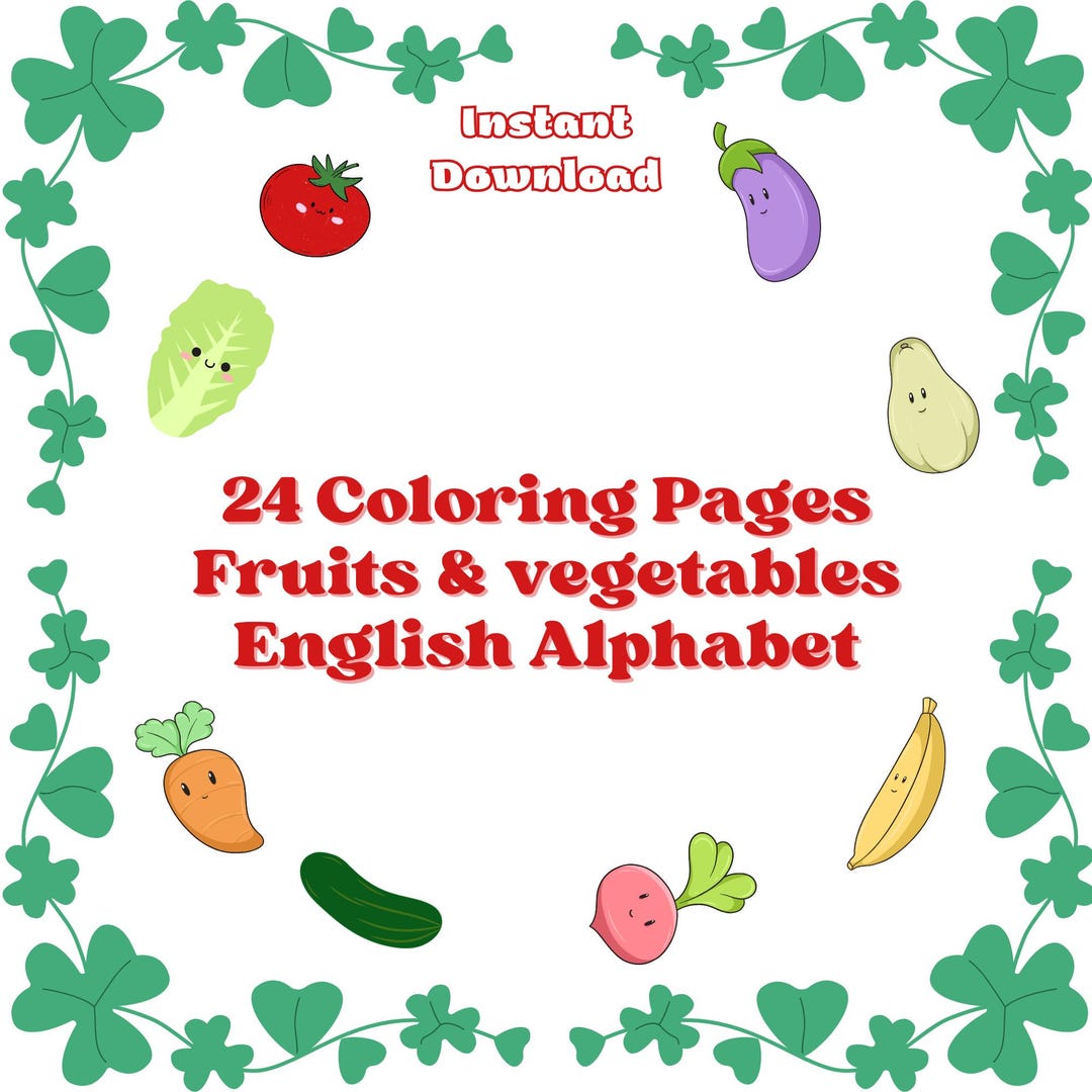 Alphabet Fruits and Veggies Printable • 24 Letter Tracing And& Coloring ...