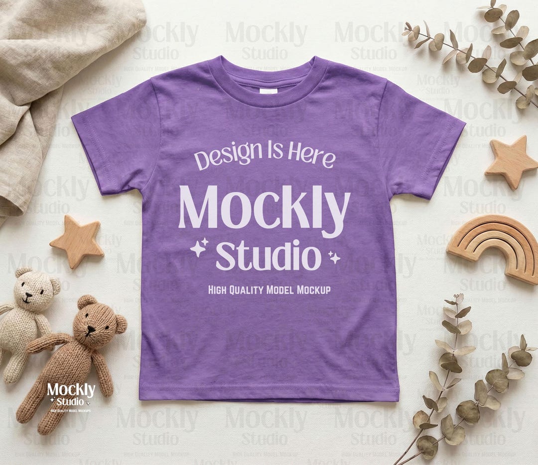 Gildan 5000B Kids Violet T Shirt Mockup, Youth Toddler Tee Flat Lay JPG ...