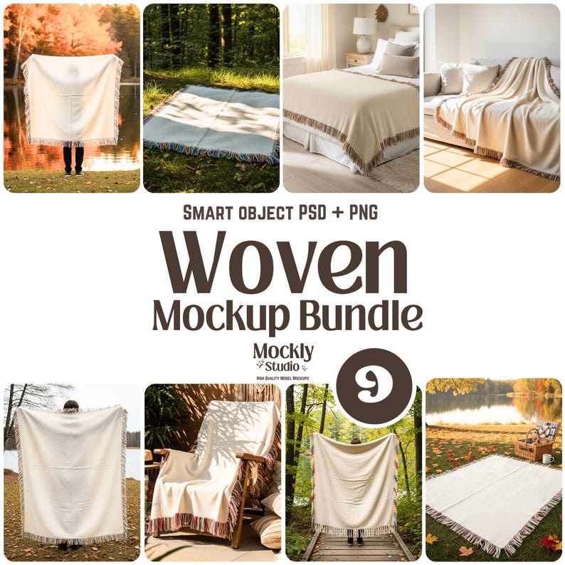 Woven Blanket Mockup Bundle, Woven Throw Blanket Mock Up, Print on ...