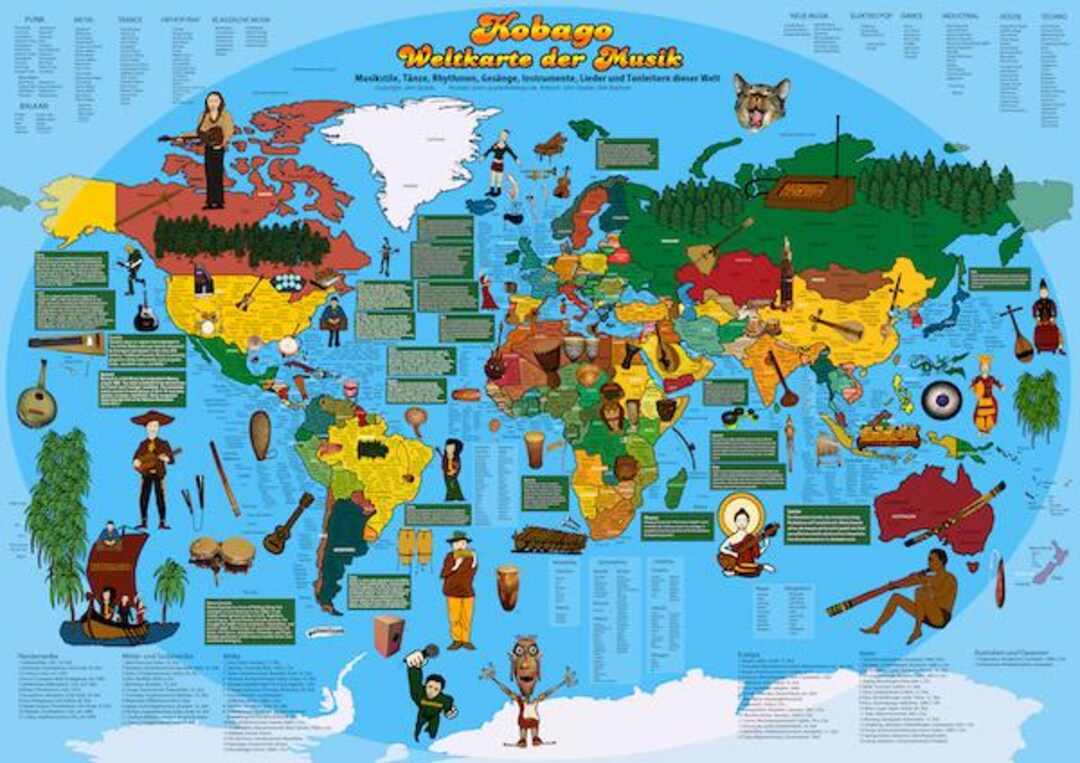World Map of Music, World Map of Musical Cultures, Worldwide Music ...