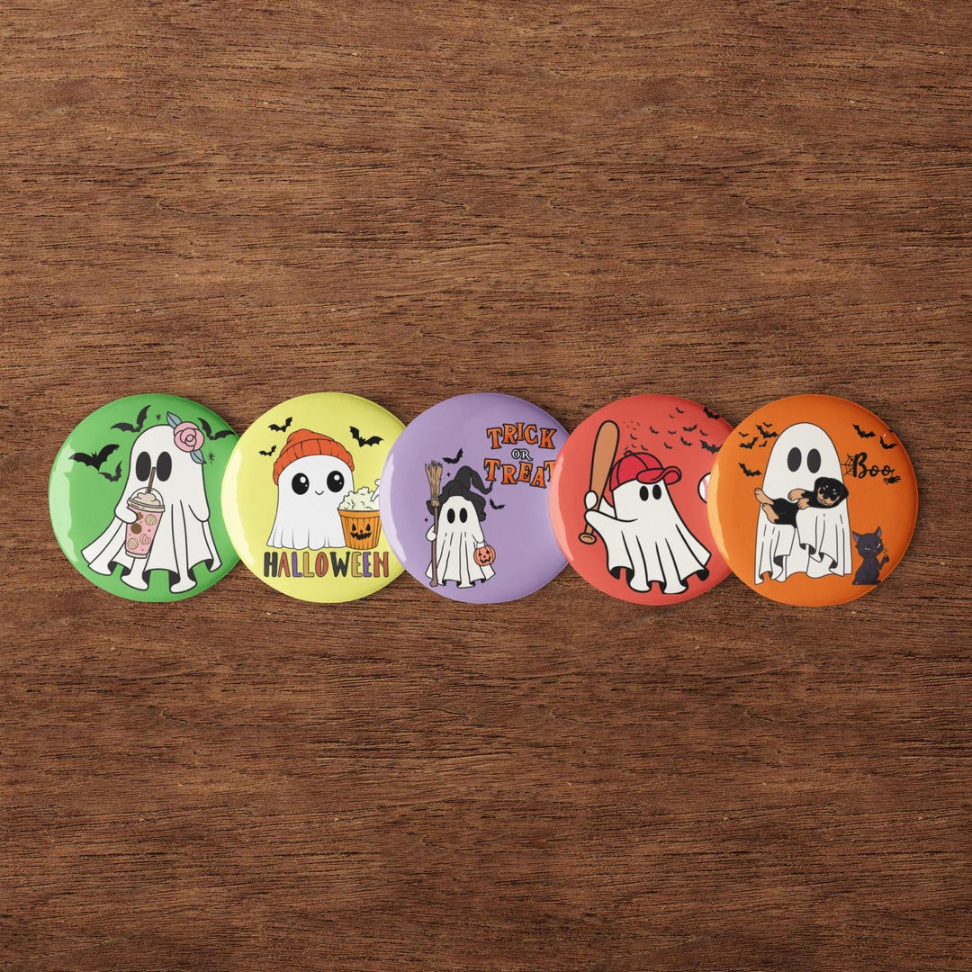 Set of 5 Kawaii Ghost Pins, Halloween Pin Bundle, Cute Ghost Pin ...