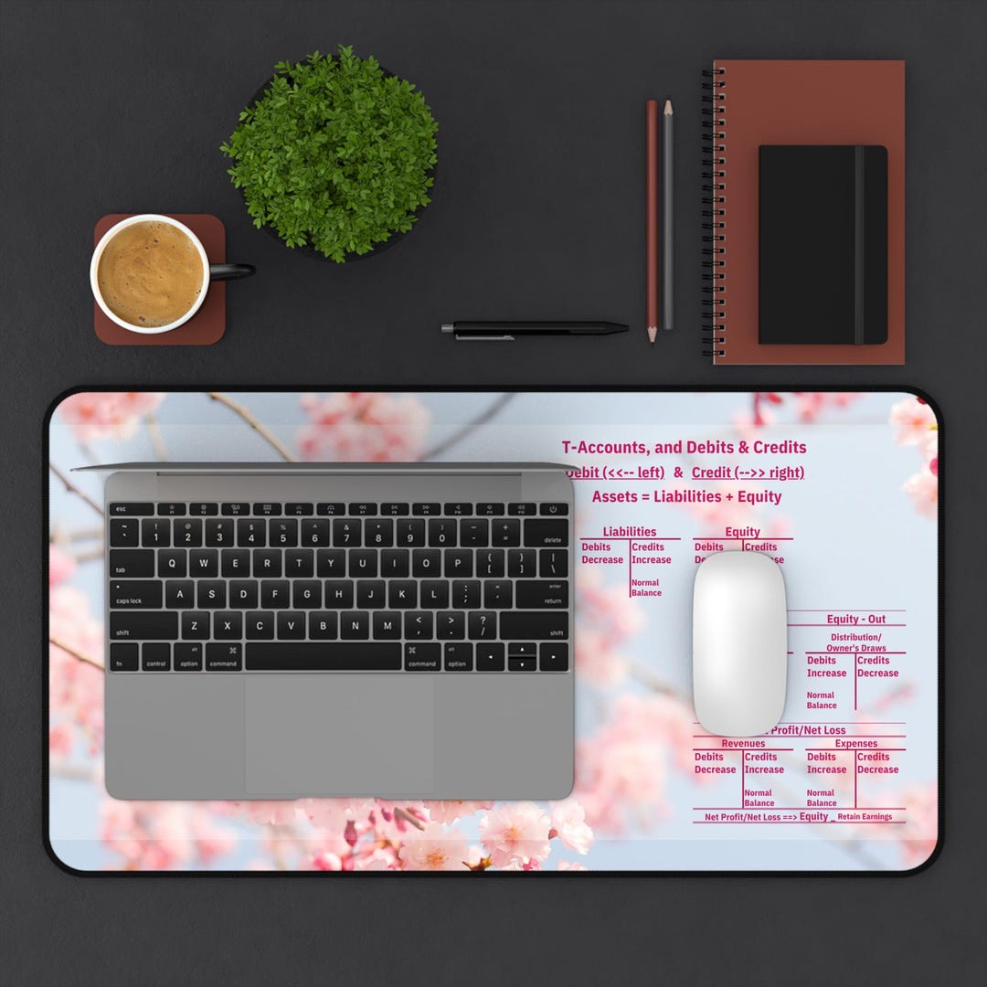 Floral Accounting Desk Mat: Equation Tool, T-accounts Chart Cheat Sheet ...