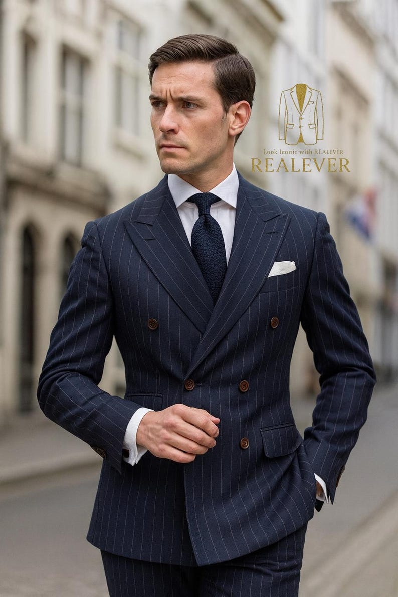 Navy Blue Pinstripe Double-breasted Suit – Classic Business Formal ...