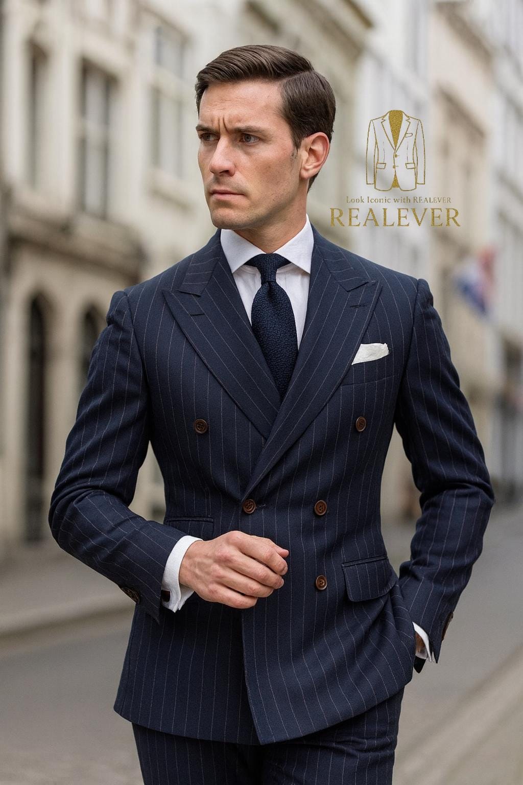 Navy Blue Pinstripe Double-breasted Suit – Classic Business Formal ...
