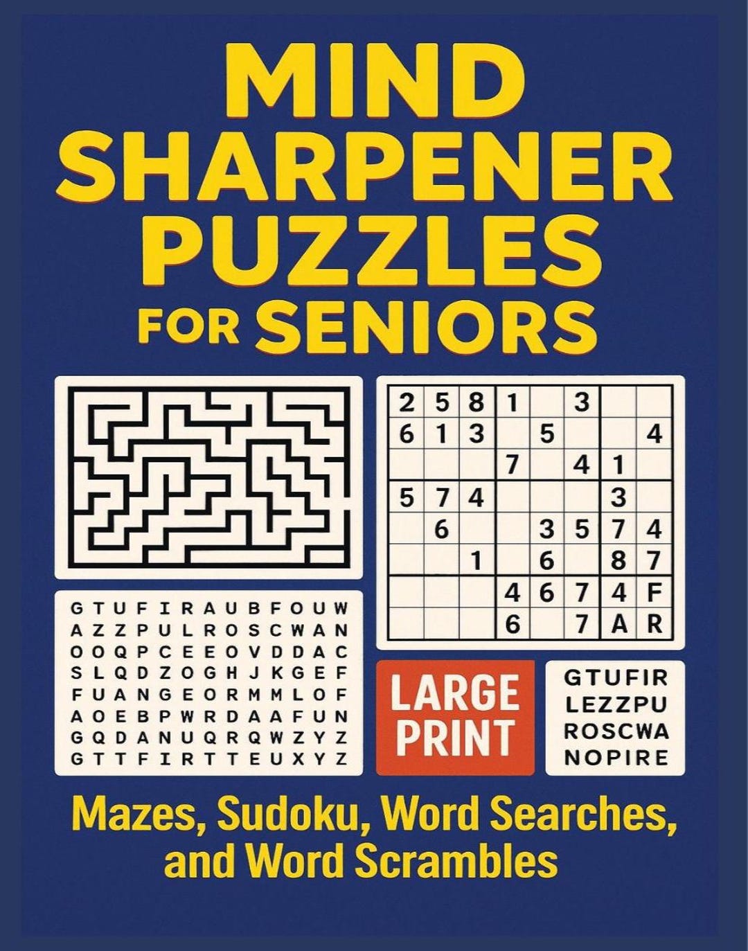 Large Print Puzzle Book for Seniors: Mazes, Sudoku, Word Searches (PDF ...