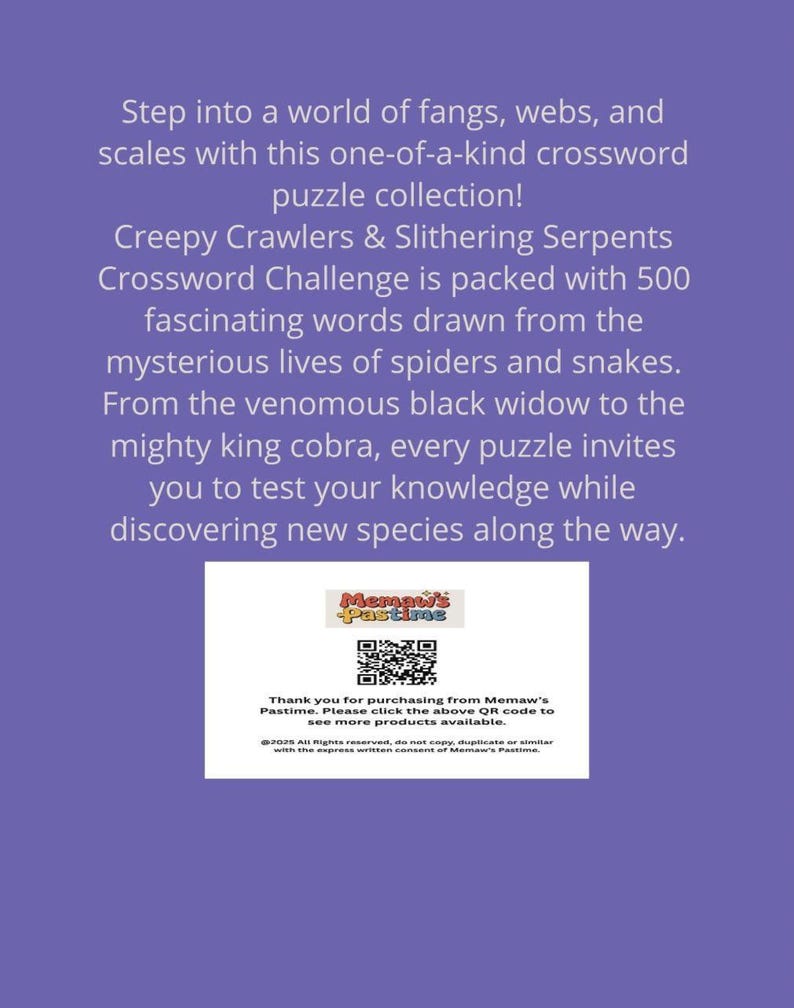 Spider & Snake Crossword Puzzle Book: Large Print Challenge (digital ...