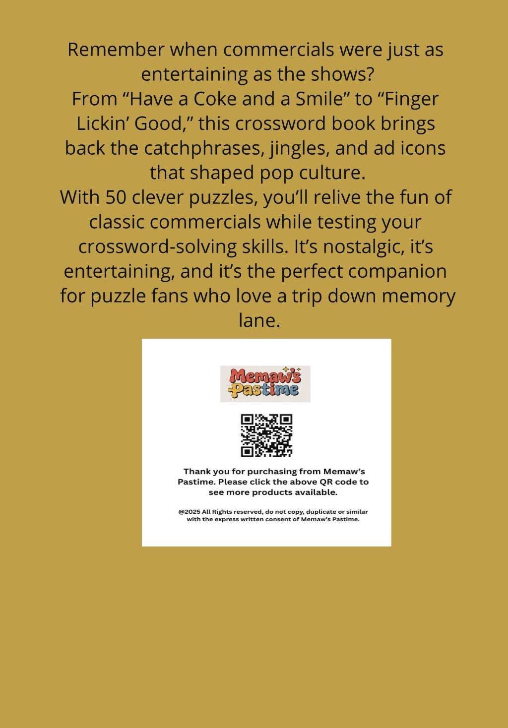 Classic Commercials Crossword Puzzles: 60 Printable PDF Puzzles - Etsy