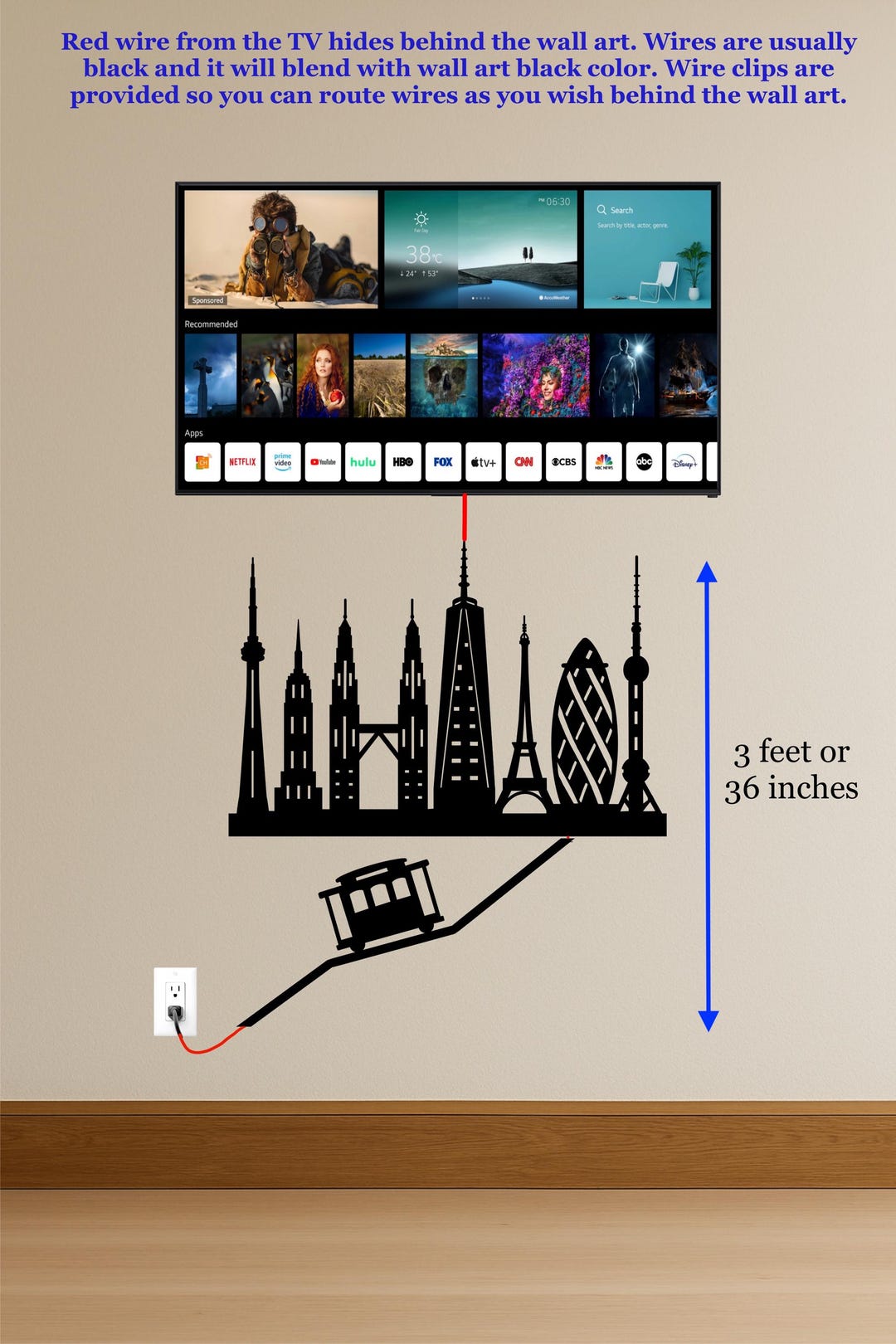 Wall Decal to Hide Wires – Urban and Music Silhouette Art for TV Cords ...