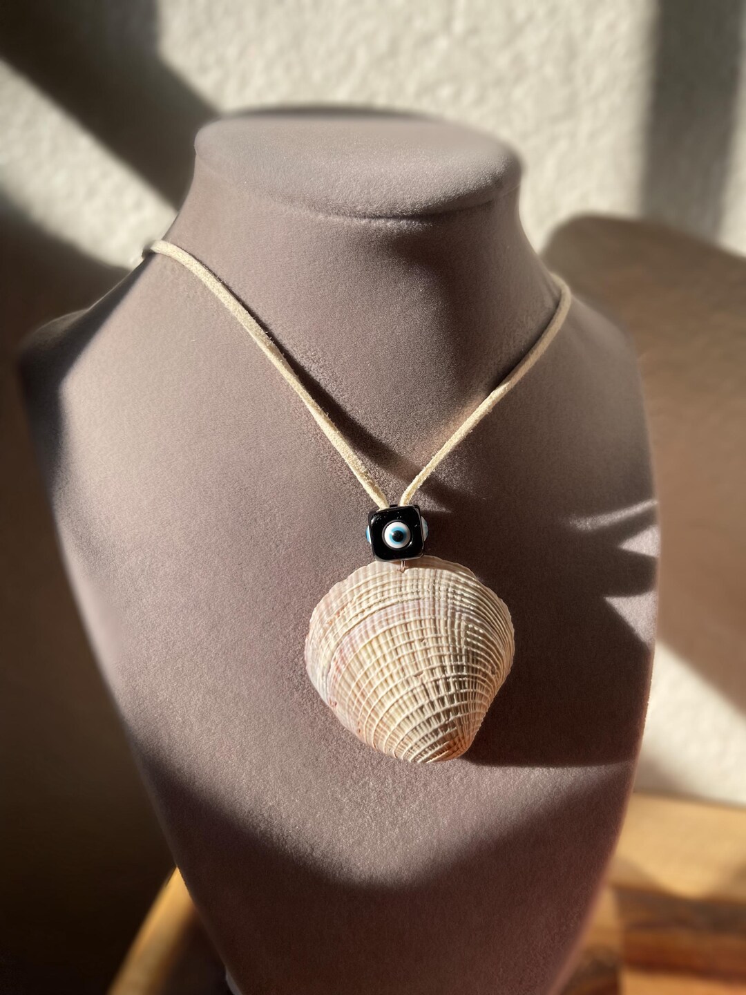 Evil Eye Shell Protection Necklace – Handmade Natural Cord Crystal - Etsy