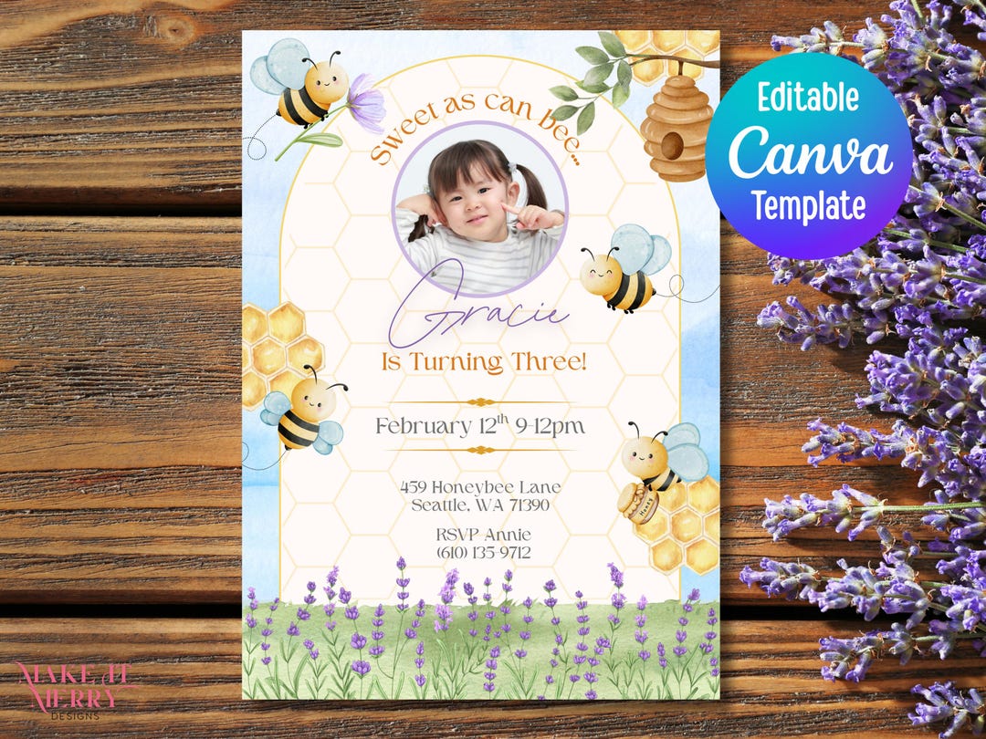 Editable Bee Birthday Party Invitation, Honeybee Birthday Template ...