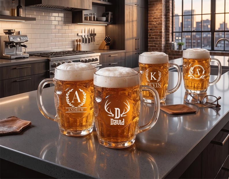 Personalized Dimpled Beer Mug, Custom Engraved 20oz Beer Glass, Laser ...