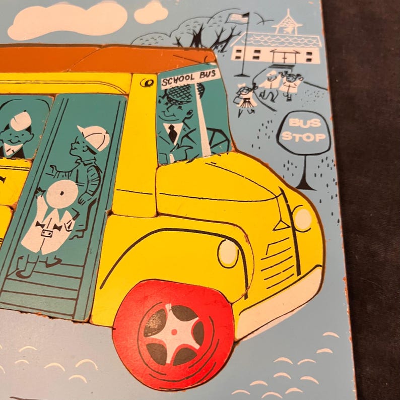 Vintage Playskool Wooden School Bus Puzzle - Etsy