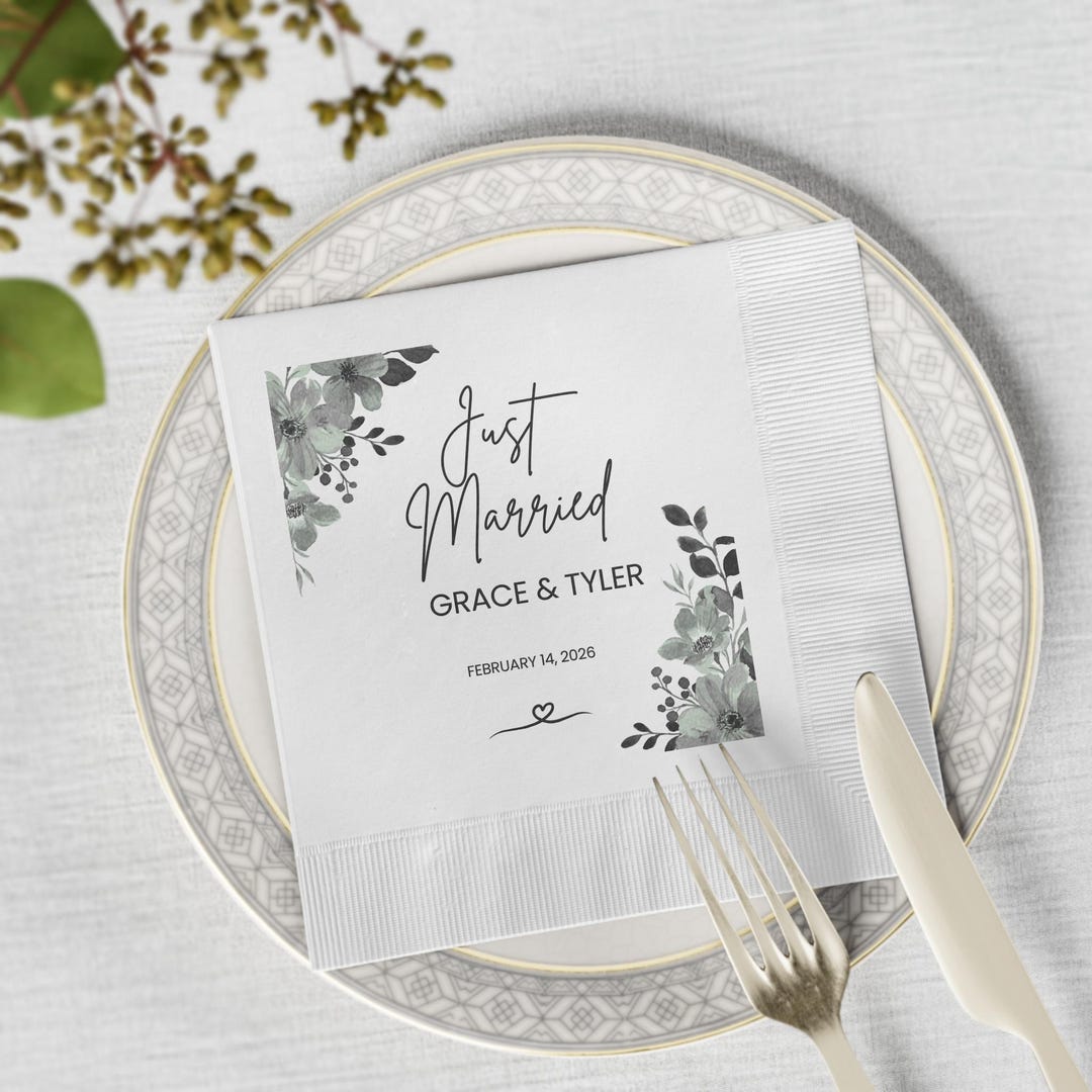 Just Married Various Designs Floral Monogram Napkins | Wedding ...