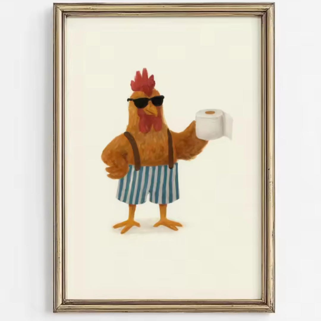 Humorous Rooster Poster – Fun Animal Illustration | Bathroom Poster ...