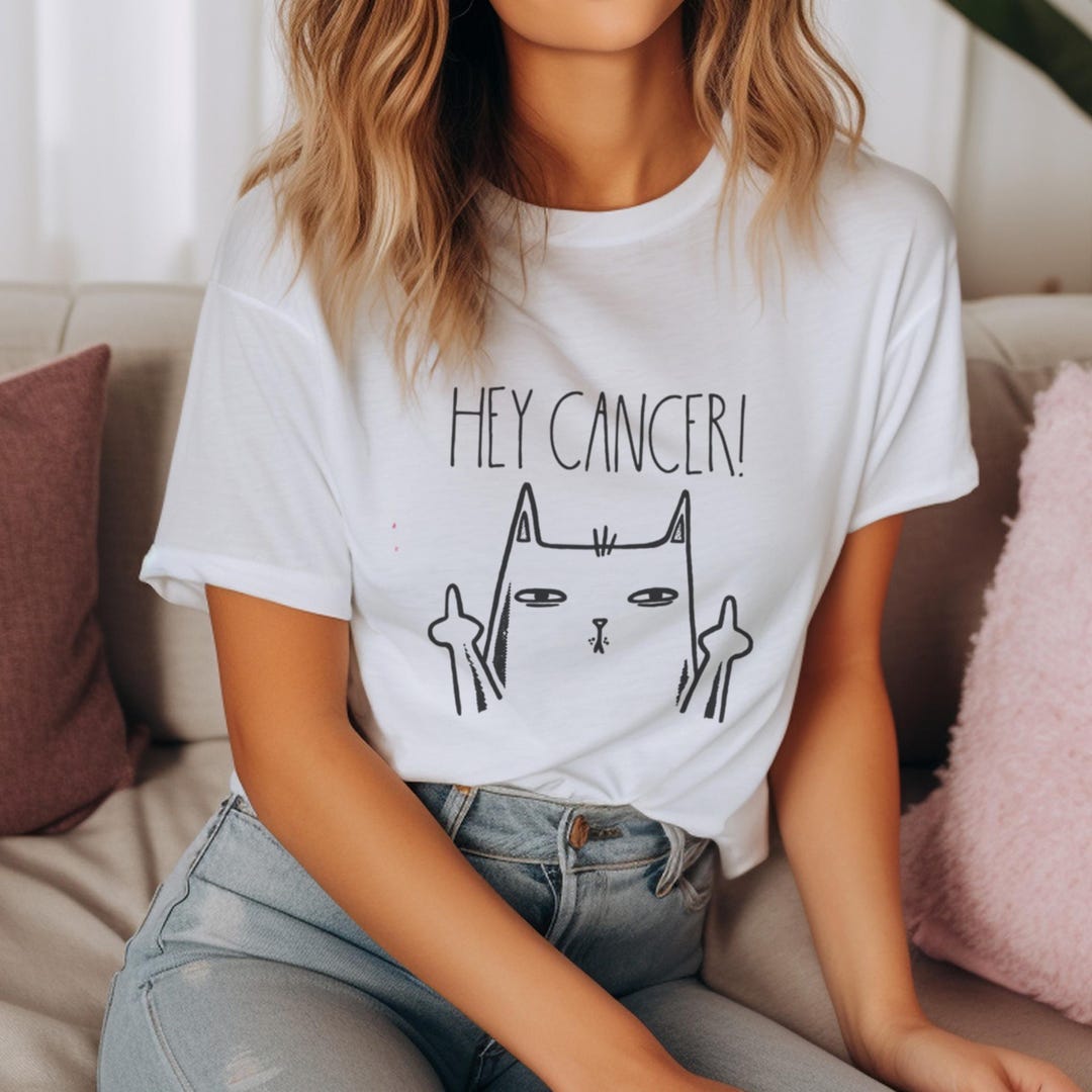 Hey Cancer F U, Cat Middle Finger Cancer Shirt, Pink Ribbon Breast ...