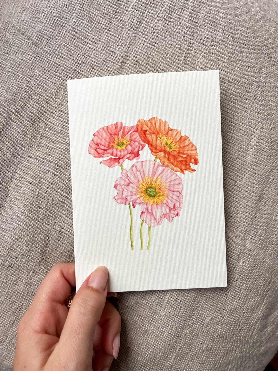 Poppies Botanical Card - A6 Blank Inside With Envelope - Hand Painted ...